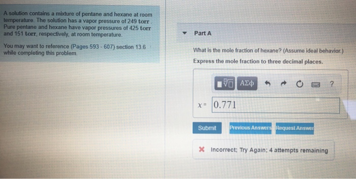 Solved A solution contains a mixture of pentane and hexane | Chegg.com