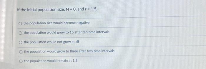 Solved If the initial population size, N=0, and r=1.5, the | Chegg.com