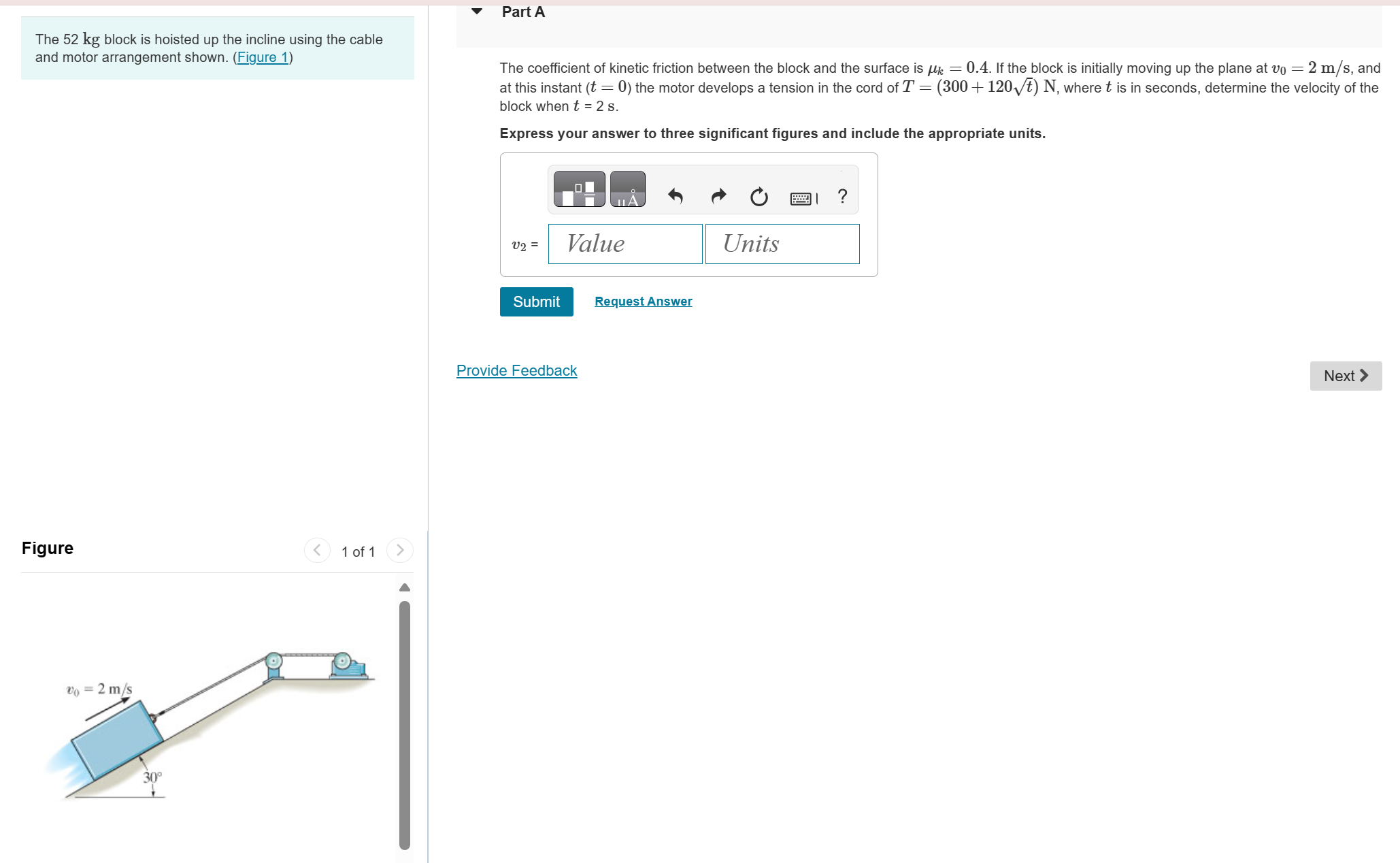 Solved The 52kg ﻿block is hoisted up the incline using the | Chegg.com