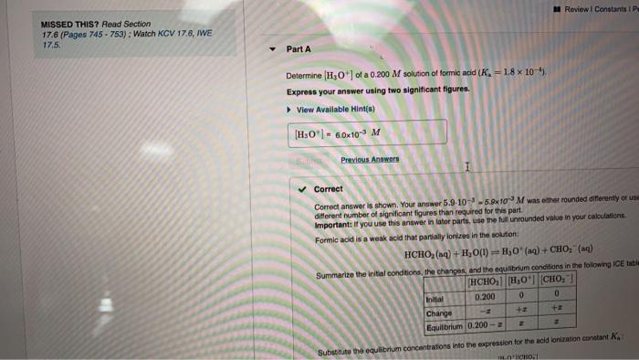 Solved Review Constants IP MISSED THIS? Read Section 17.6 | Chegg.com