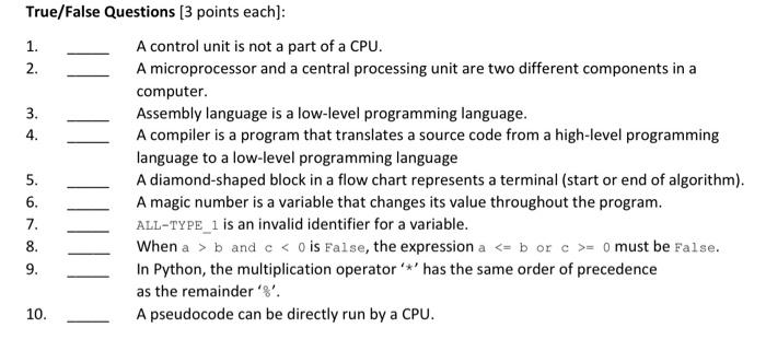 Solved True/False Questions [3 points each]: 1. 2. 3. 4. 5. | Chegg.com