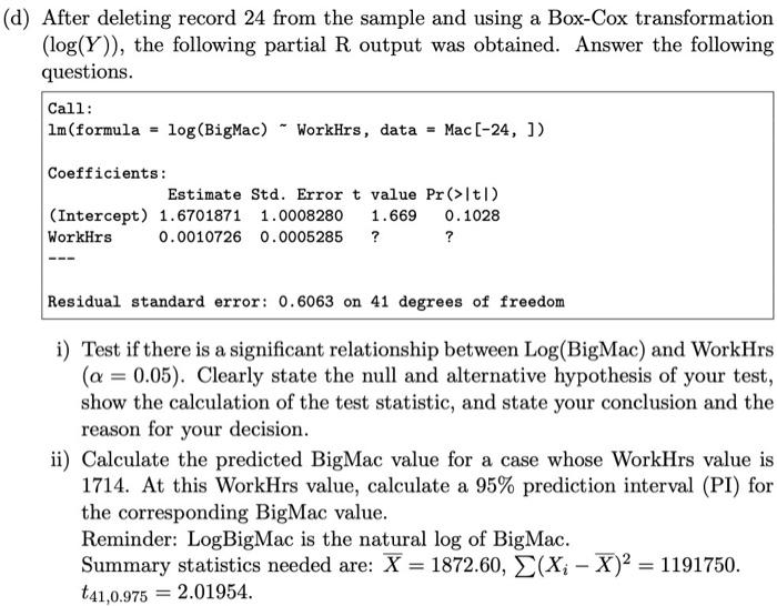 Solved d) After deleting record 24 from the sample and using | Chegg.com