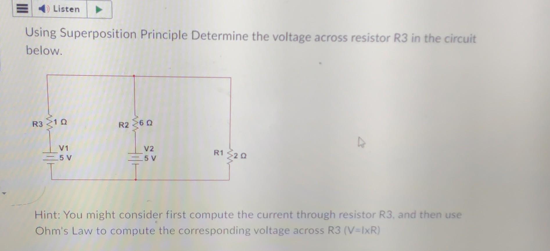 Solved Using Superposition Principle Determine the voltage | Chegg.com