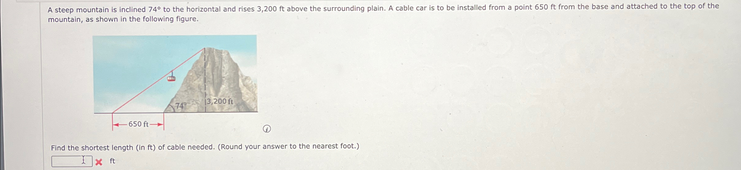 Solved A steep mountain is inclined 74° ﻿to the horizontal | Chegg.com
