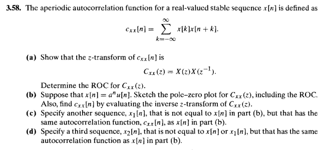 Solved 3.58. ﻿The aperiodic autocorrelation function for a | Chegg.com