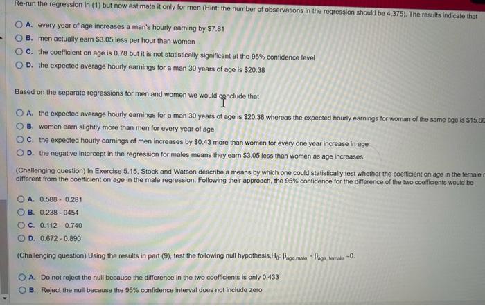 Using the Excel data set CPSO8 (described), run a | Chegg.com