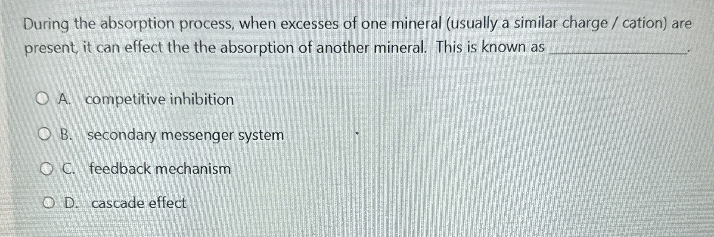 Solved During the absorption process, when excesses of one | Chegg.com
