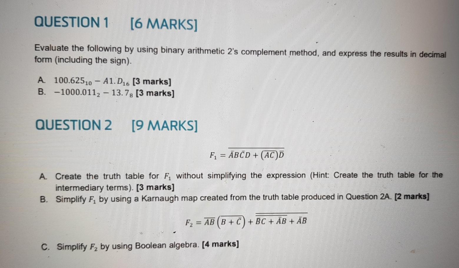 Solved QUESTION 1 [6 MARKS] Evaluate the following by using | Chegg.com