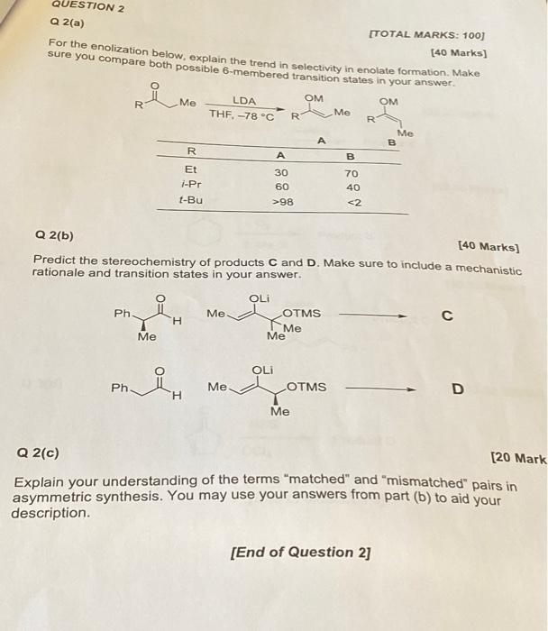 Solved [TOTAL MARKS: 100] For the enolization below, explain | Chegg.com