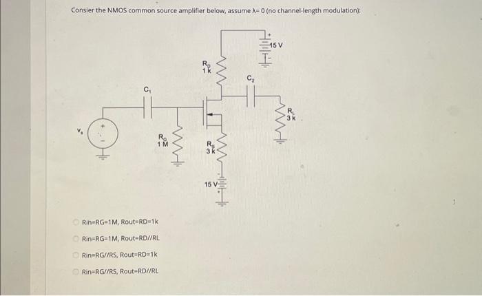 Solved Consier the NMOS common source amplifier below, | Chegg.com