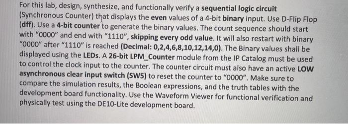For this lab, design, synthesize, and functionally | Chegg.com