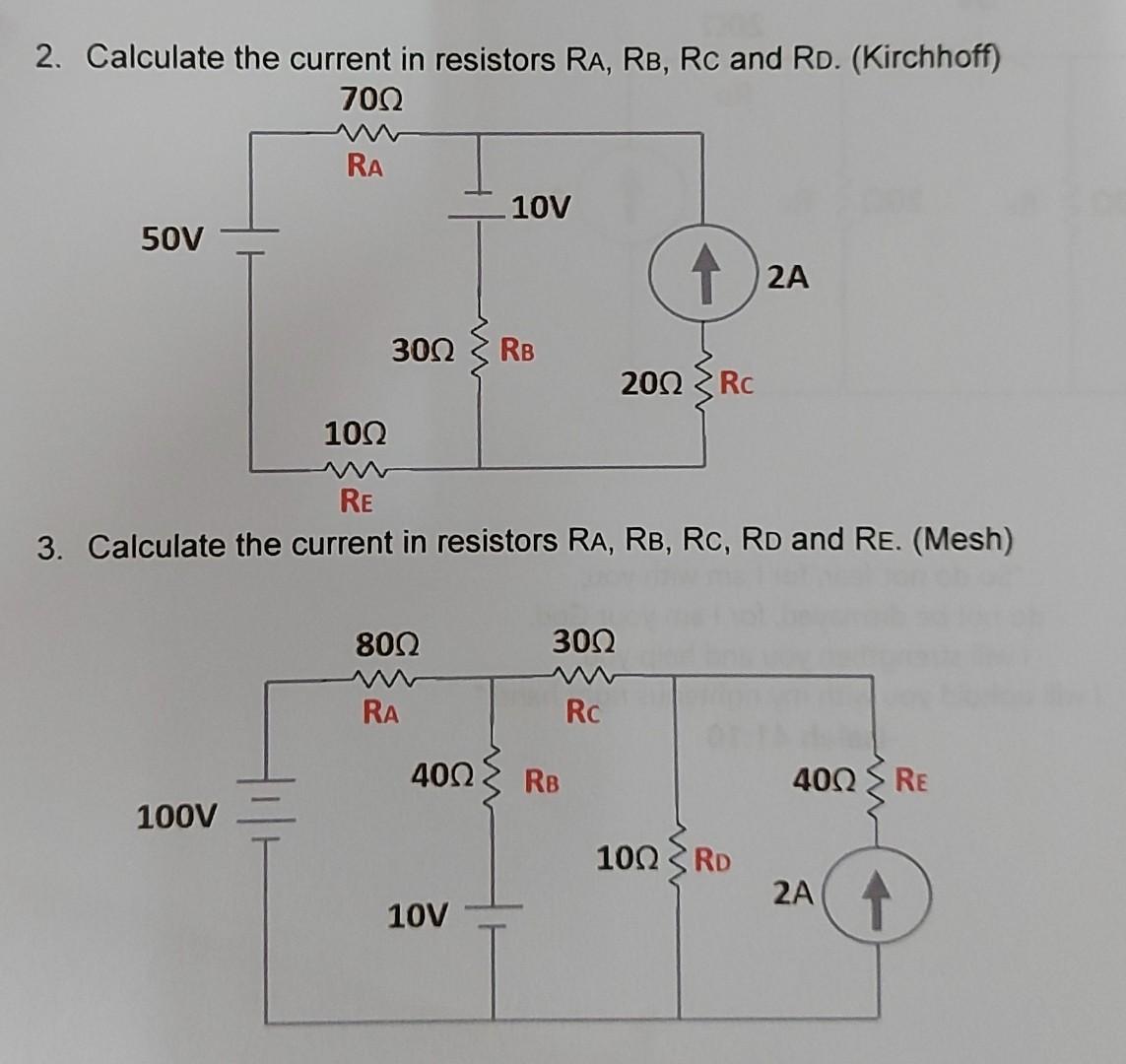 Solved Calculate the current in resistors RA. RB. Rc and RD. | Chegg.com