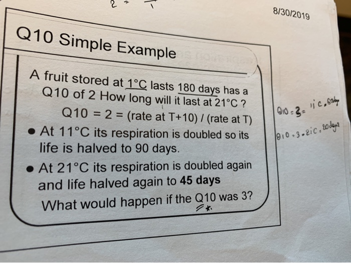 Solved 8/30/2019 Q10 Simple Example A fruit stored at 1°C | Chegg.com