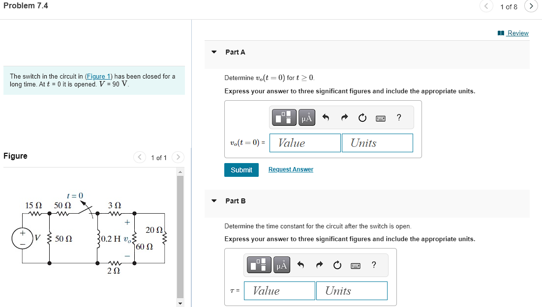 Solved Part AThe switch in the circuit in (Figure 1) ﻿has | Chegg.com