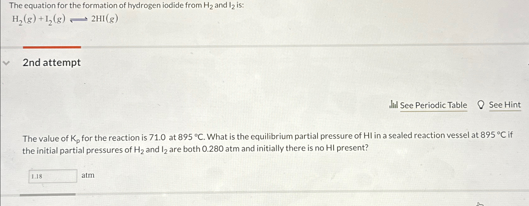 Solved The equation for the formation of hydrogen iodide | Chegg.com