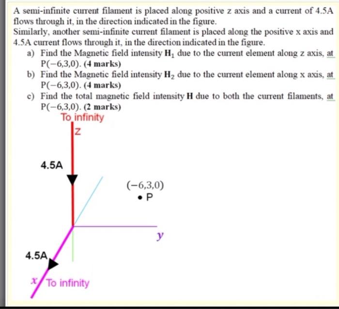 Solved A semi-infinite current filament is placed along | Chegg.com
