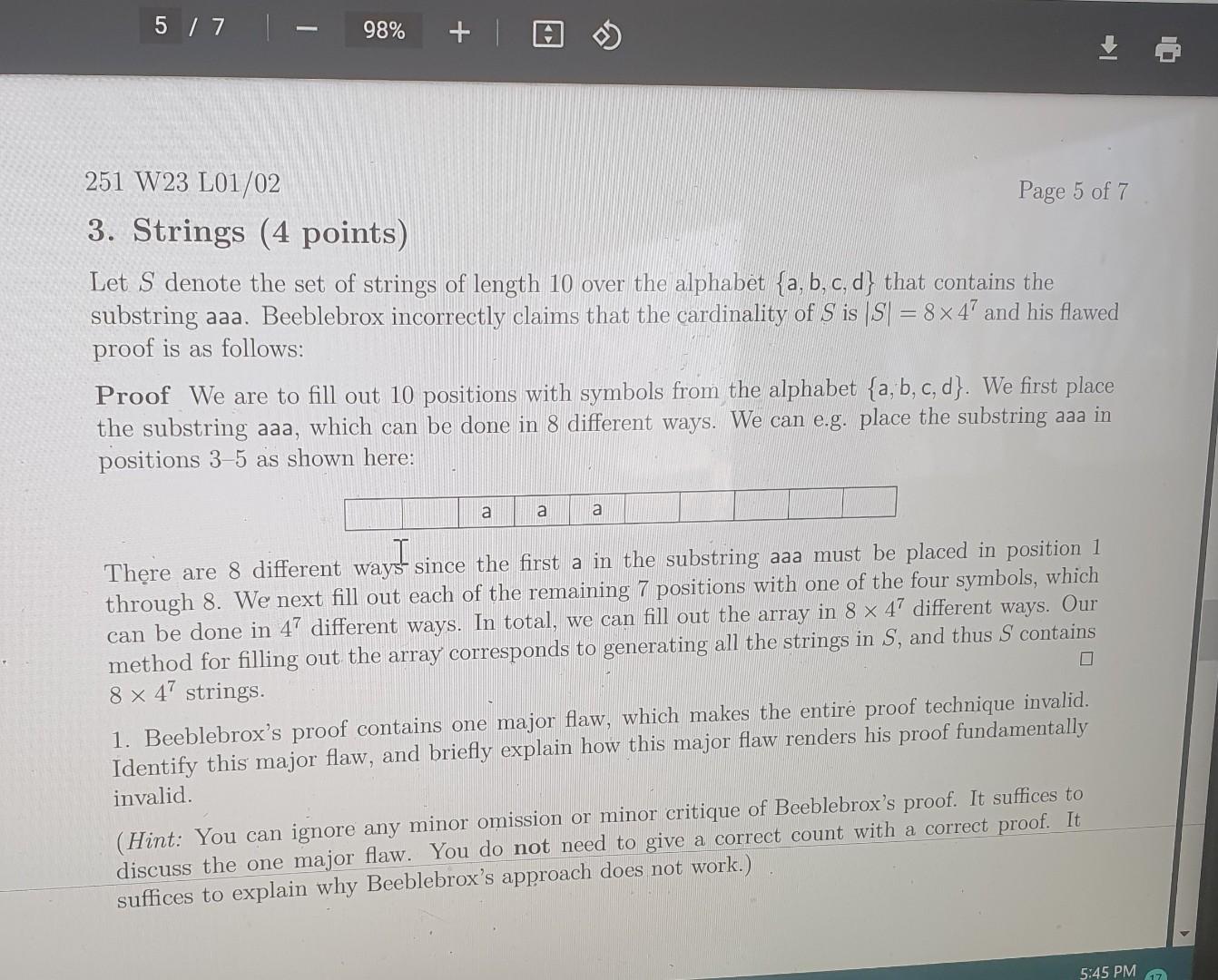 Solved 3. Strings (4 points) Let S denote the set of strings | Chegg.com