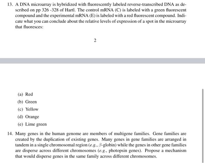 Solved 13. A DNA microarray is hybridized with fluorescently | Chegg.com