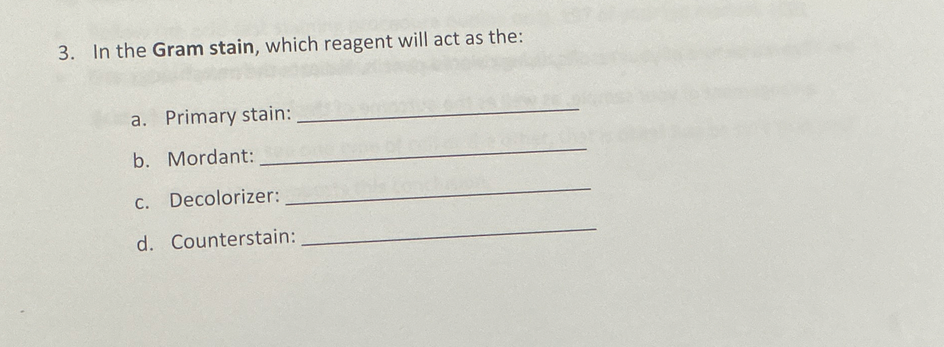 Solved In the Gram stain, which reagent will act as the:a. | Chegg.com