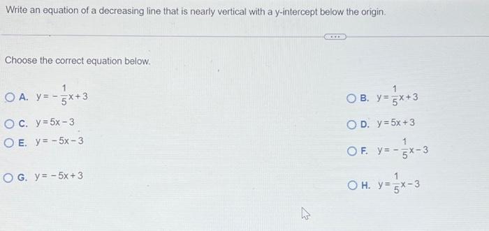 Solved Write an equation of a decreasing line that is nearly | Chegg.com