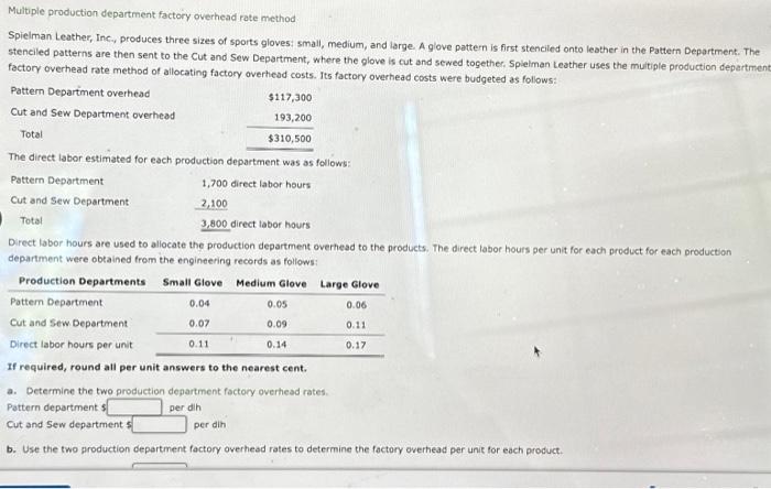 Solved Multiple production department factory overhead rote | Chegg.com