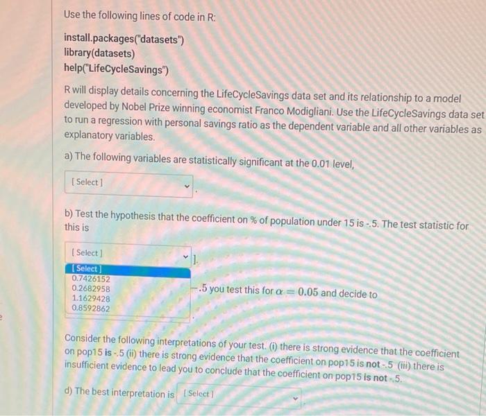 Solved install.packages("datasets") library(datasets) | Chegg.com