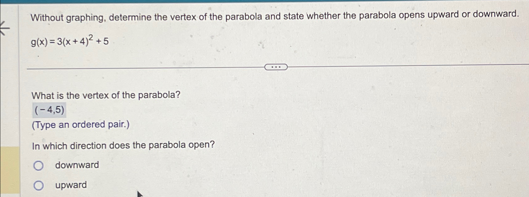 Solved Without graphing, determine the vertex of the | Chegg.com