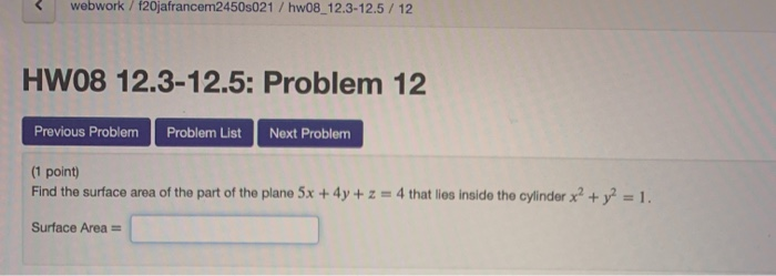 Solved webwork / f20jafrancem2450s021/ hw08_12.3-12.5 / 12 | Chegg.com