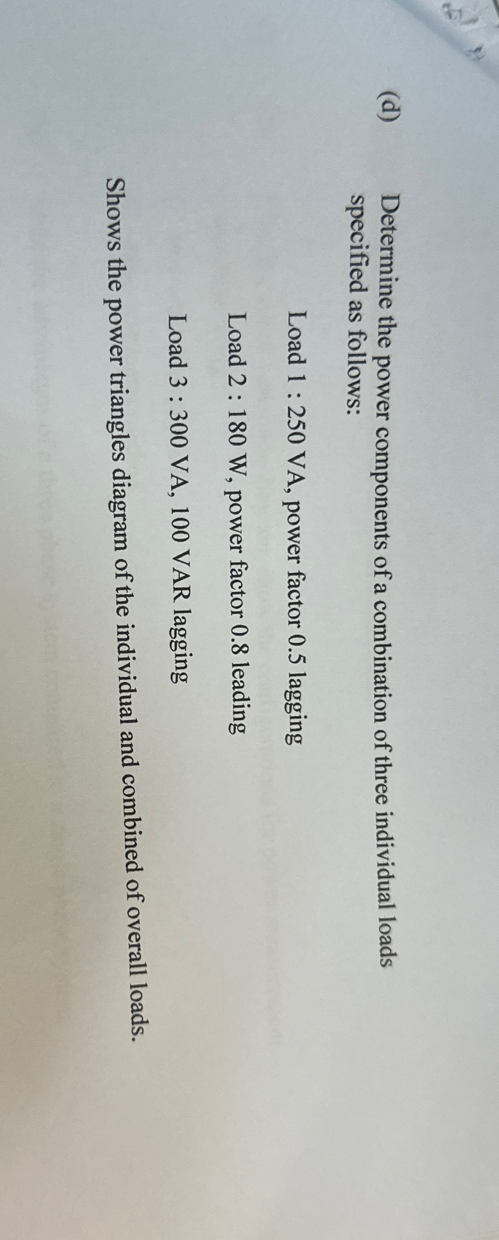 Solved (d) ﻿Determine the power components of a combination | Chegg.com
