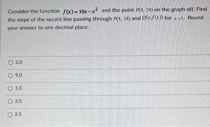 Solved Consider the function f(x)=10x−x2 and the point | Chegg.com