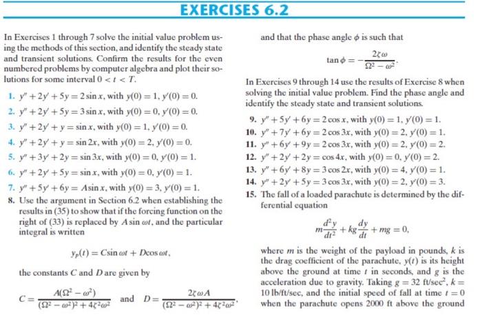 Solved In Exercises 1 through 7 solve the initial value | Chegg.com