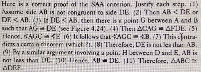 Solved Here is a correct proof of the SAA criterion. Justify | Chegg.com