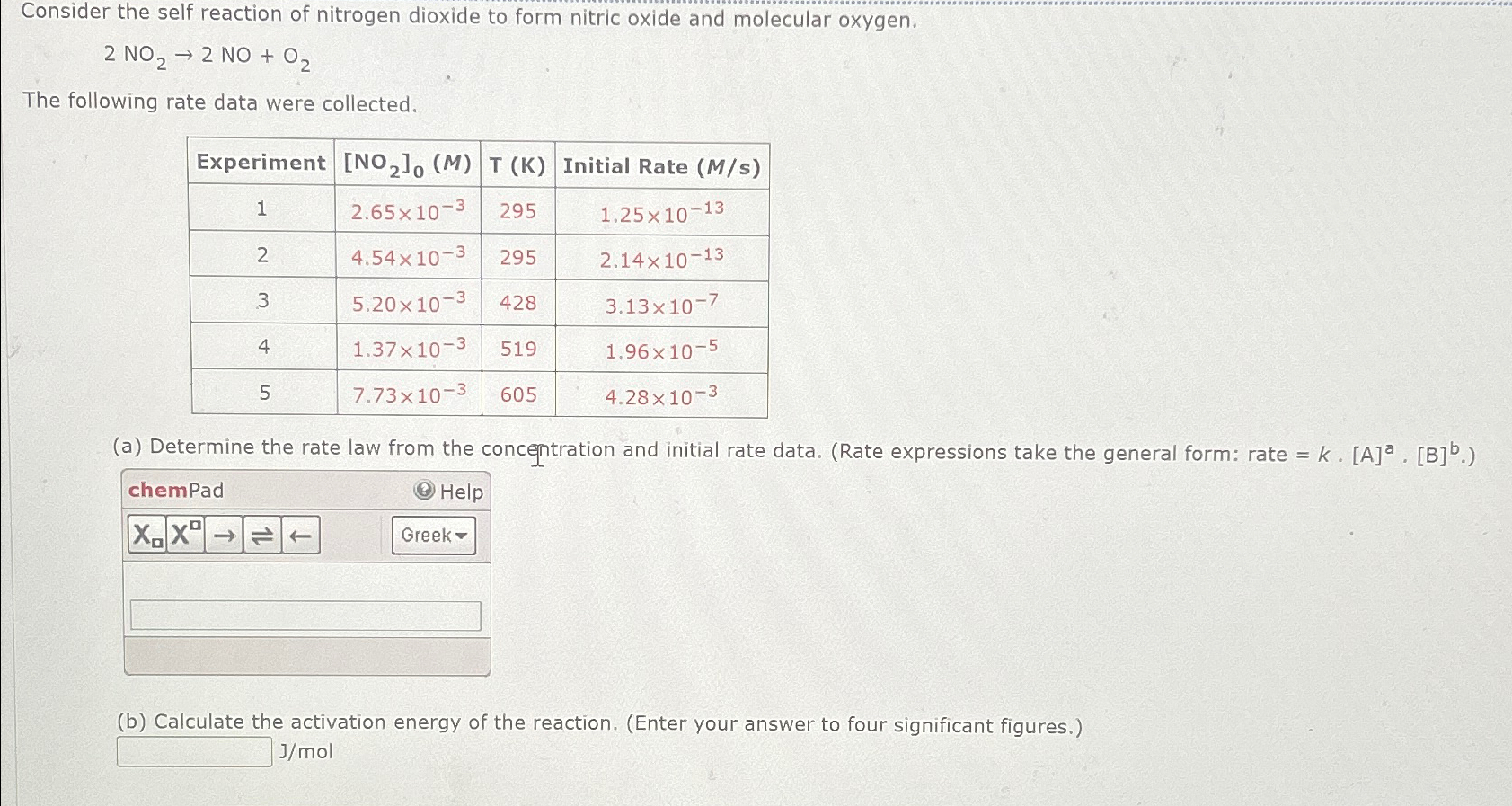 Solved Consider the self reaction of nitrogen dioxide to | Chegg.com