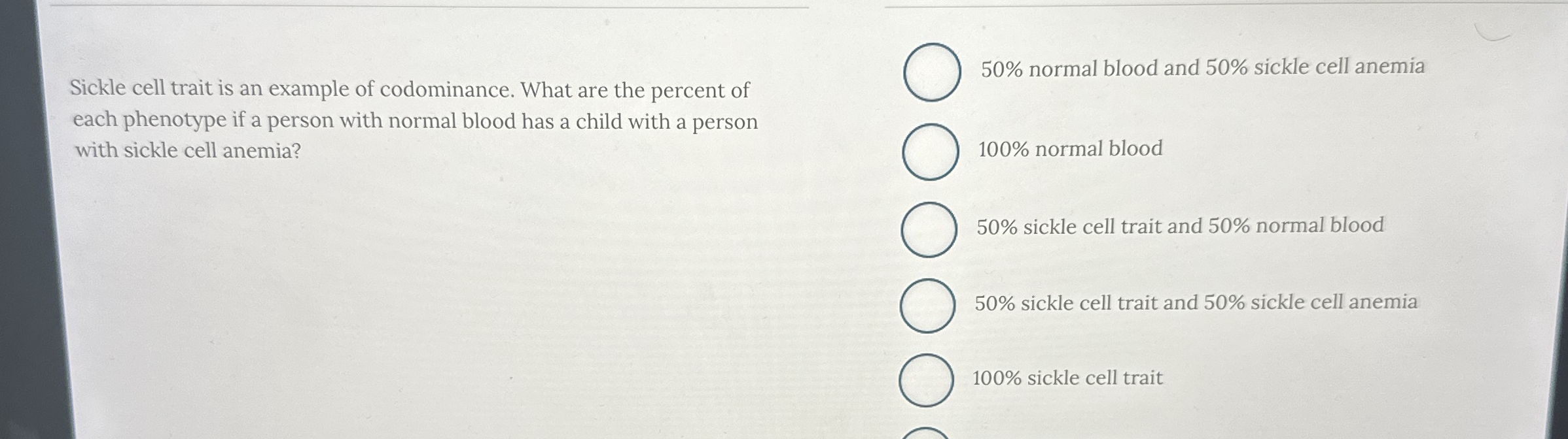 Solved Sickle cell trait is an example of codominance. What | Chegg.com