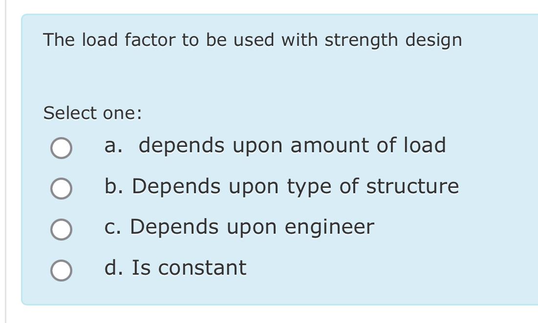 Solved The load factor to be used with strength designSelect | Chegg.com
