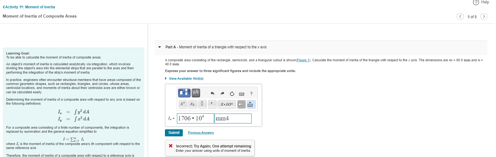 Solved Moment of Inertia of Composite AreasLearning Goal:To | Chegg.com