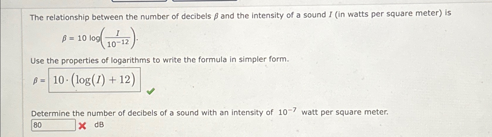 Solved The relationship between the number of decibels β | Chegg.com