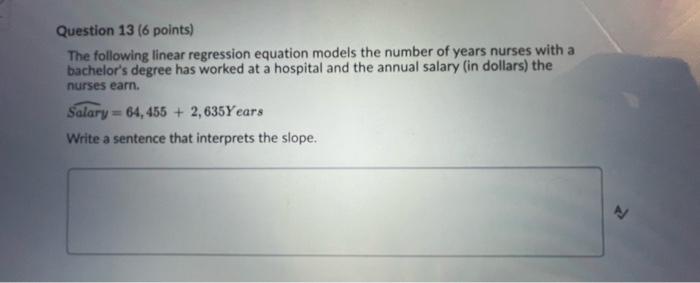 Solved The following linear regression equation models the | Chegg.com
