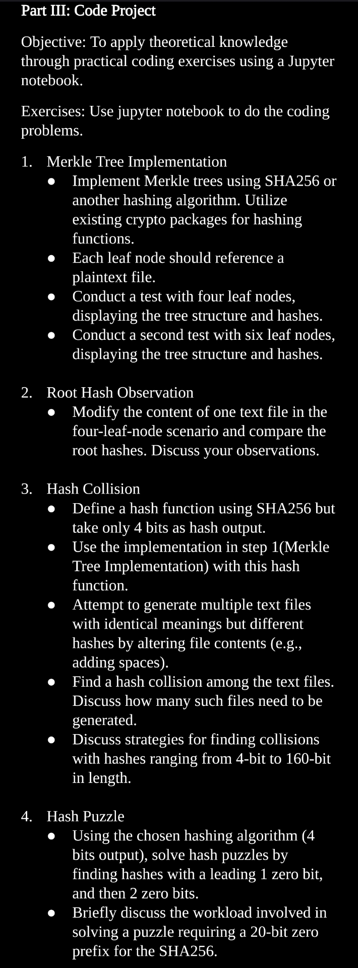 Solved • ﻿Part III: Code ProjectObjective: To apply | Chegg.com