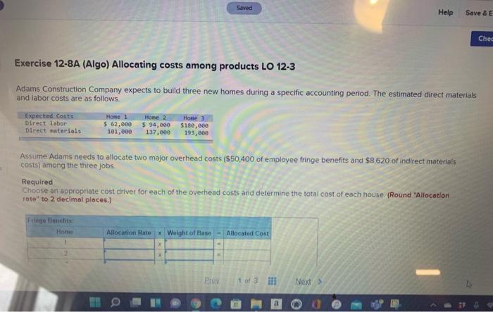 Solved Saved Help Save & E Chec Exercise 12-8A (Algo) | Chegg.com