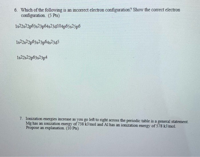 Solved Which of the following is an incorrect electron | Chegg.com