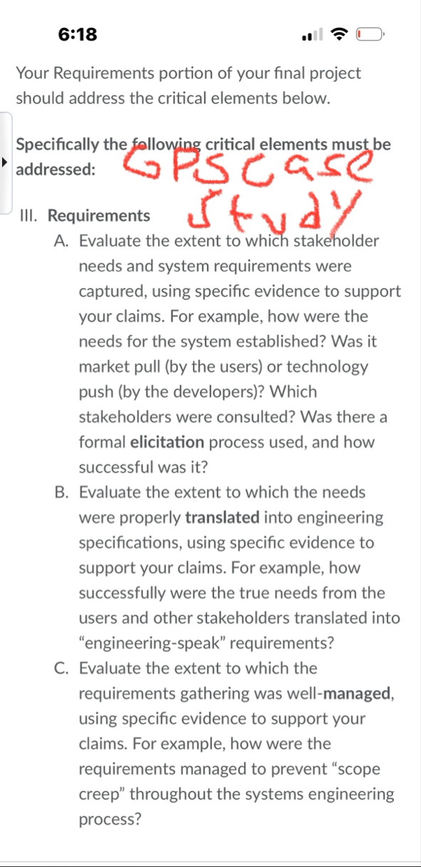 Solved 6:18Your Requirements portion of your final project | Chegg.com