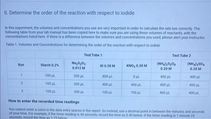 Solved II. Determine the order of the reaction with respect | Chegg.com