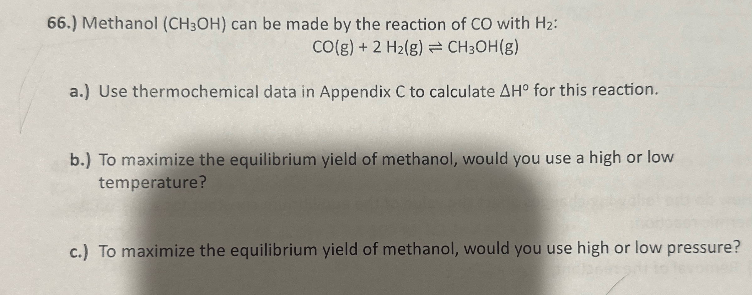 Solved 66.) ﻿Methanol (CH3OH) ﻿can be made by the reaction | Chegg.com