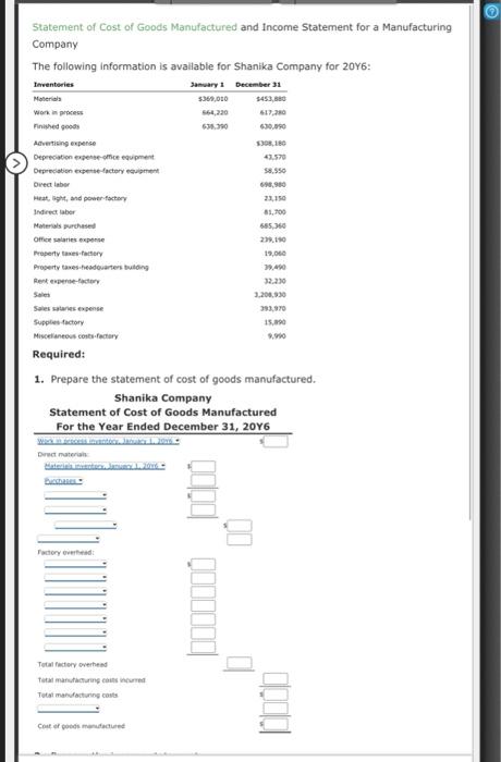Solved Statement of Cost of Goods Manufactured and income | Chegg.com