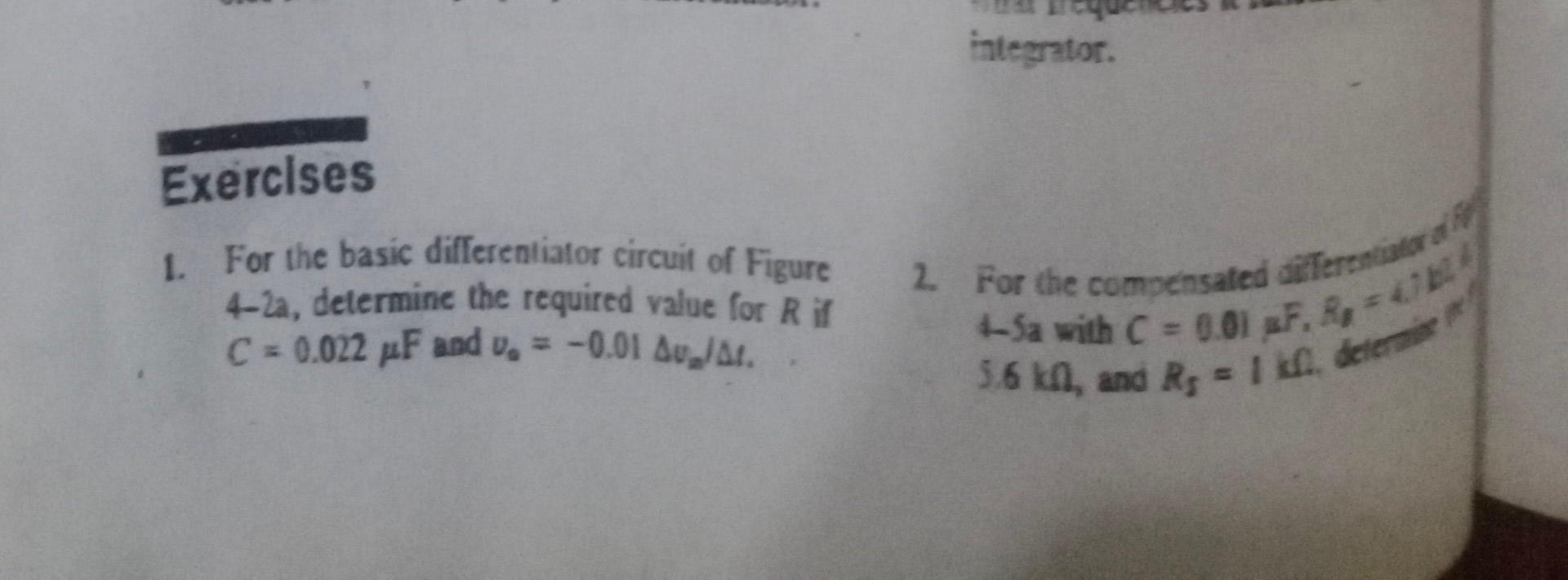 Solved 1 For The Basic Differentiator Circuit Of Figure