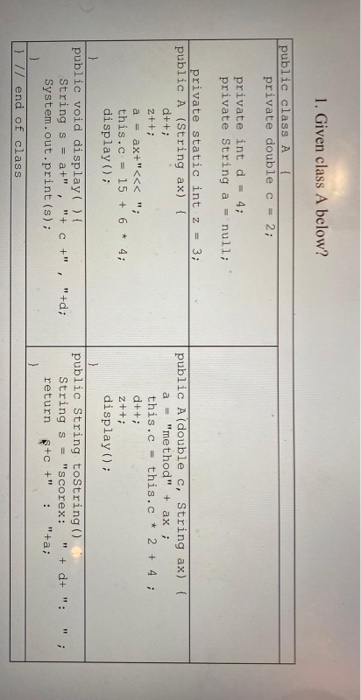 Solved 1. Given class A below? public class A private double | Chegg.com