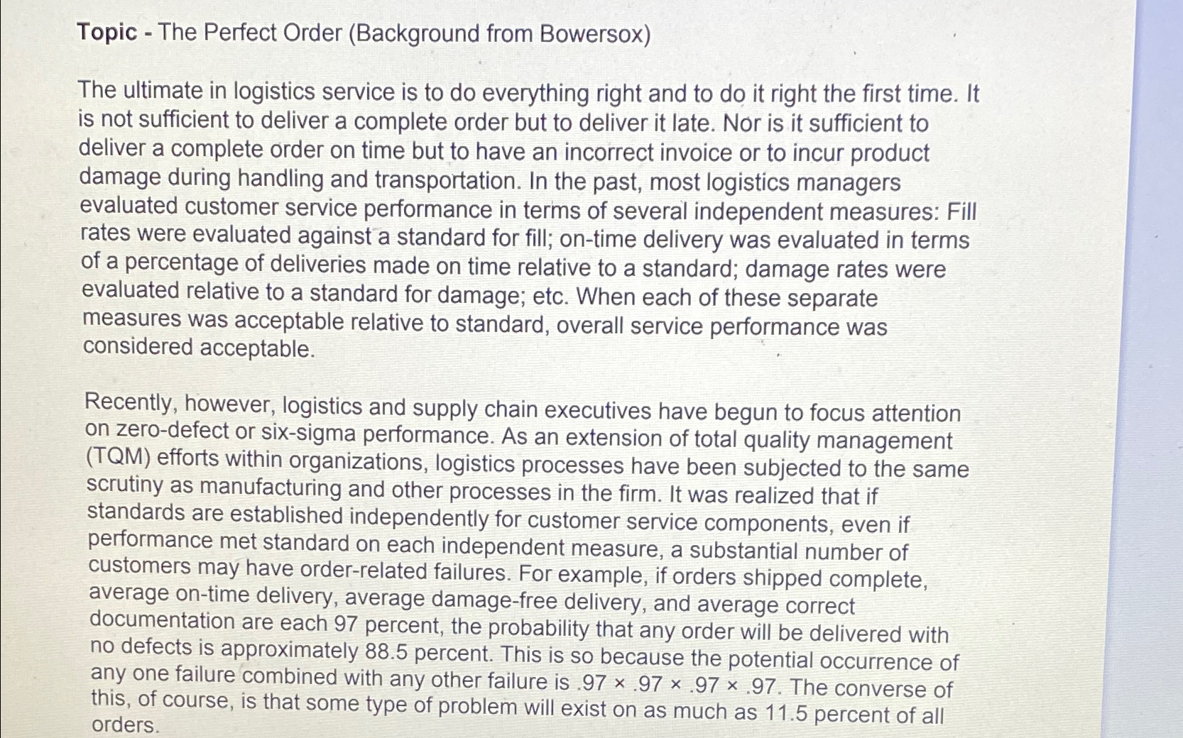 Solved Topic - ﻿The Perfect Order (Background from | Chegg.com