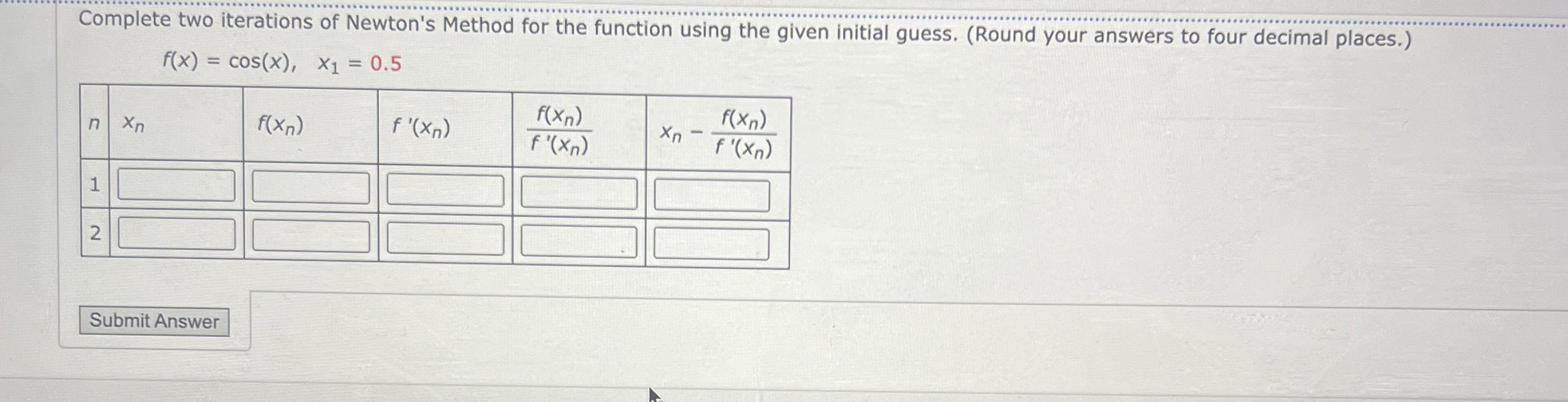 Solved Complete two iterations of Newton's Method for the | Chegg.com