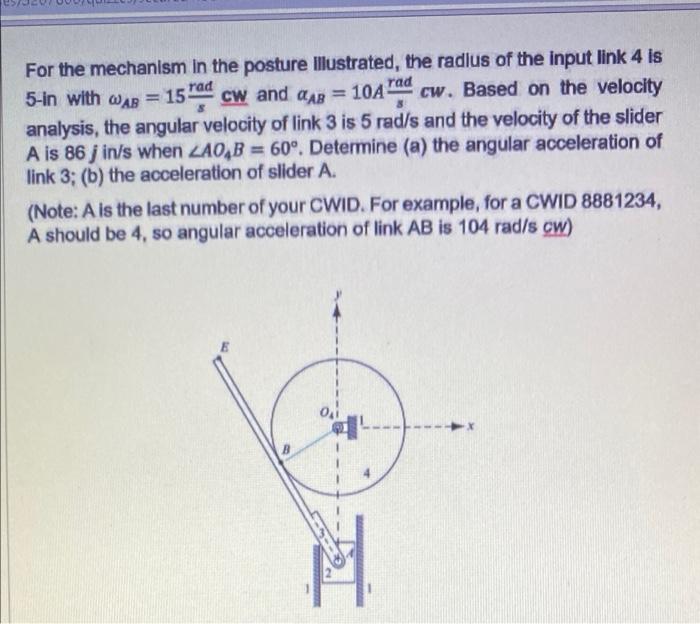 Solved rad 8 For the mechanism in the posture ustrated, the | Chegg.com